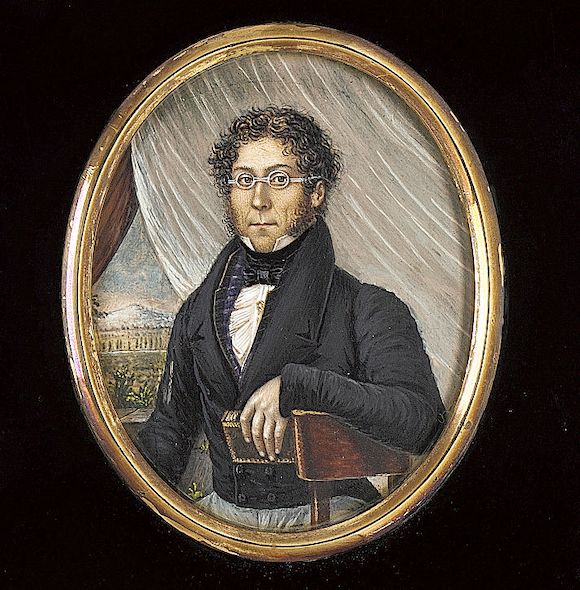 Bonhams : German School, A bespectacled Gentleman, seated, holding a ...