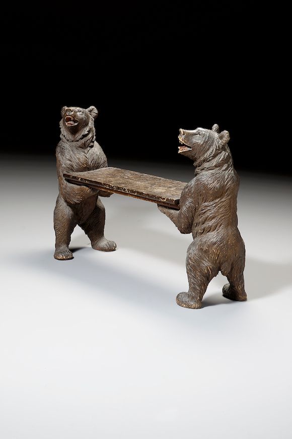 Bonhams : A late 19th / early 20th century Black Forest carved and stained wood bench