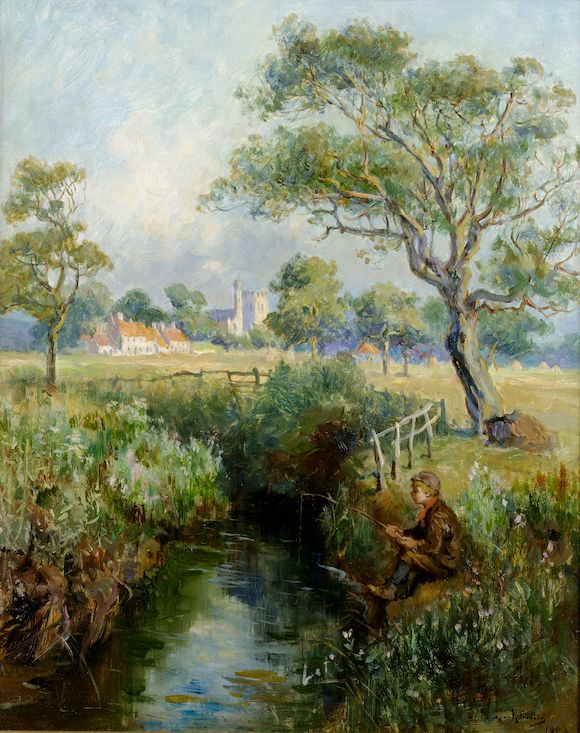 Bonhams : Ralph Hedley (British 1851-1913) A young boy fishing ...