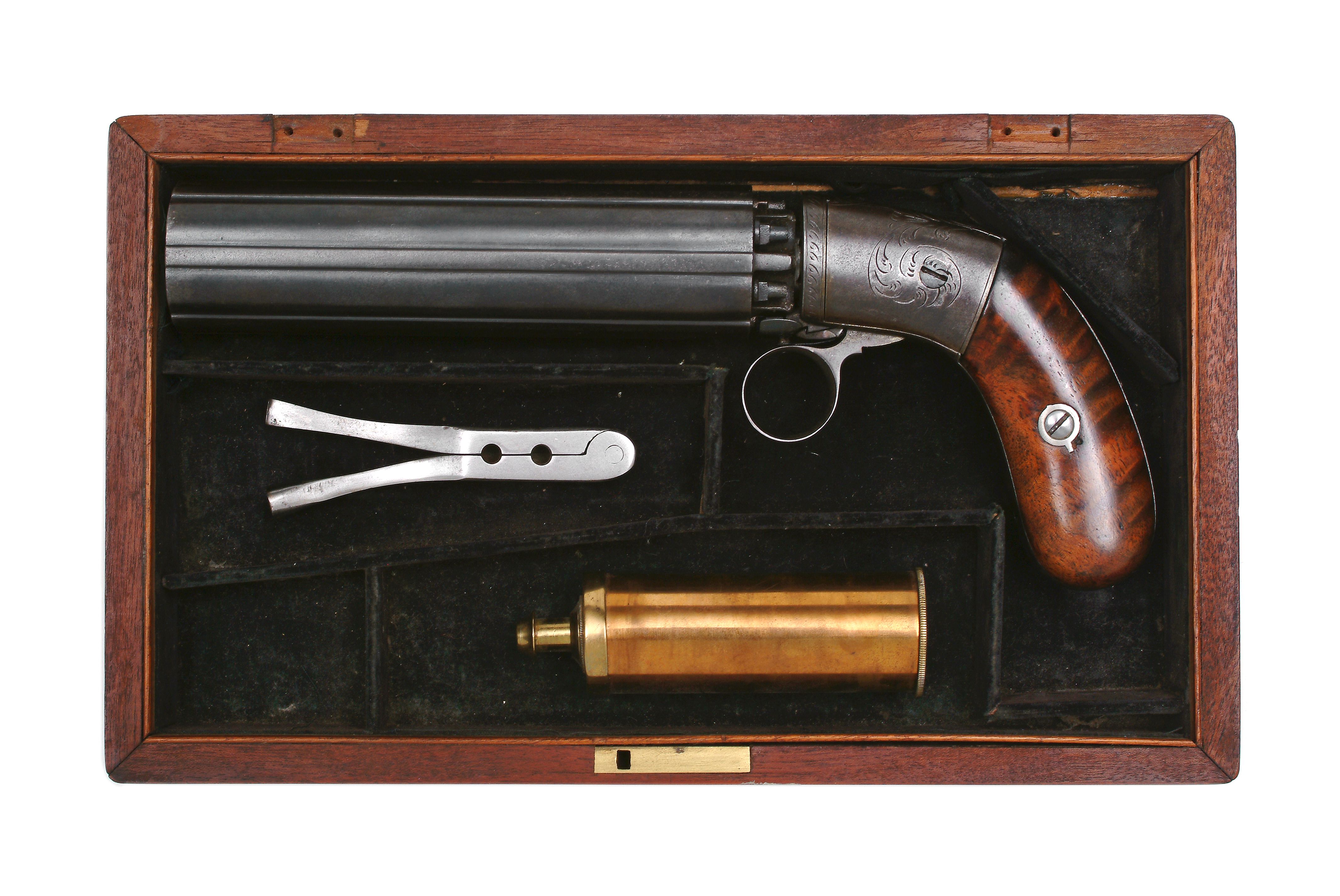 A Cased .36 Blunt & Syms Under-Hammer Six-Shot Percussion Pepperbox Revolver Of Dragoon Size Mid ...