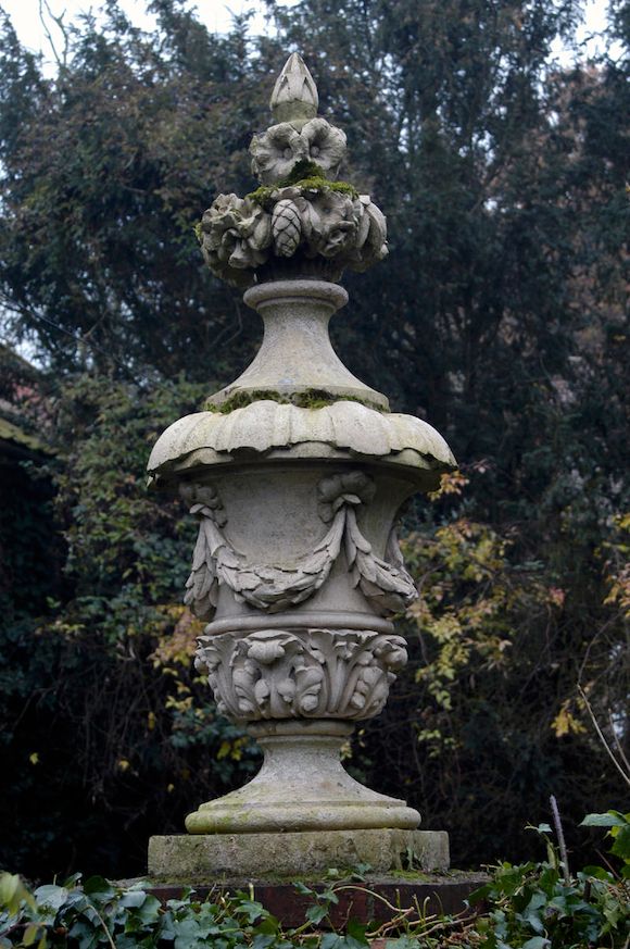 Bonhams : An impressive composition stoneware gate post finial,