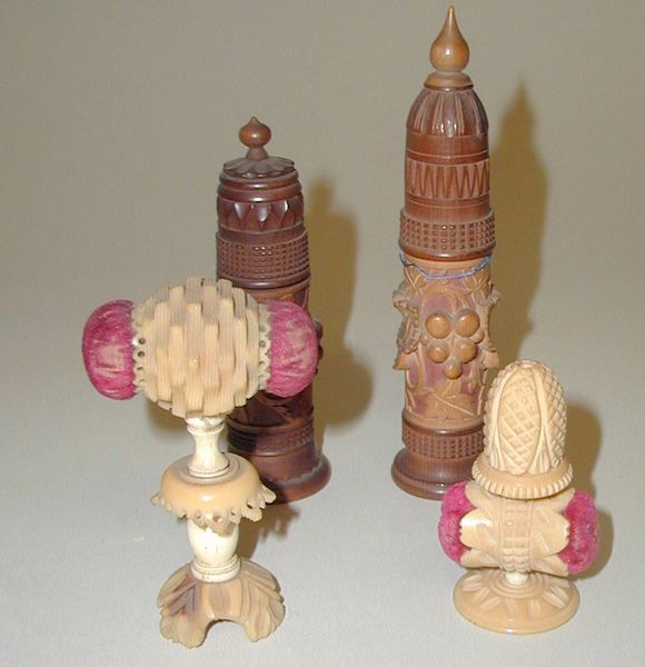 Bonhams : A mid-19th Century vegetable ivory and ivory pedestal pincushion,