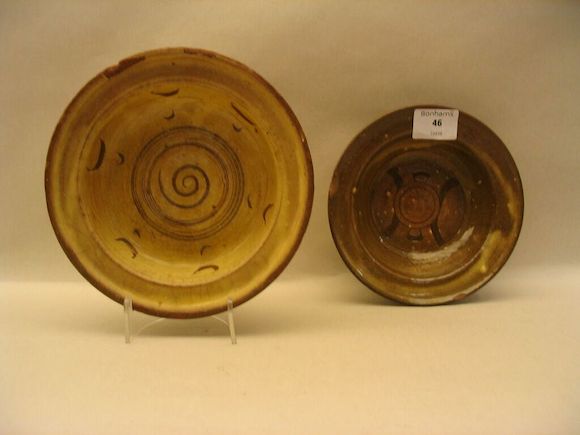 Bonhams : Leach Pottery An early slipware dish, 18cm diameter, another ...