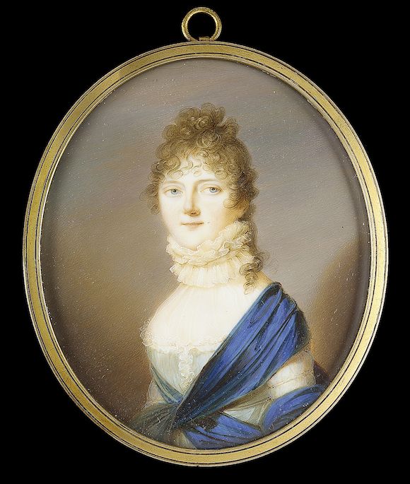 Bonhams : Domenico Bossi, A Lady, wearing décolleté pale blue dress ...