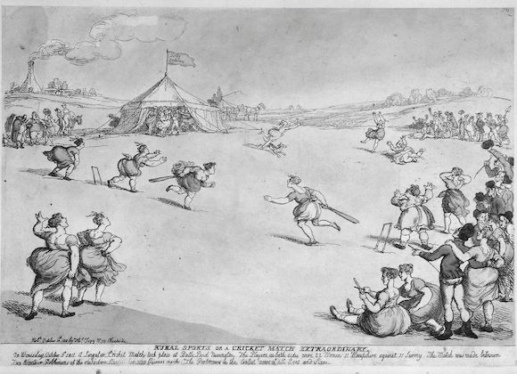 Bonhams : After Thomas Rowlandson (1756-1827) Rural sports of a cricket ...