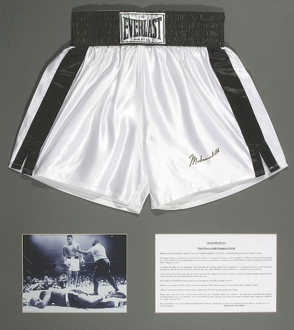 Bonhams : Muhammad Ali signed boxing trunks,