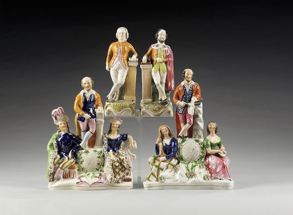 Bonhams : A pair of figures of Rousseau and Shakespeare, mid 19th century
