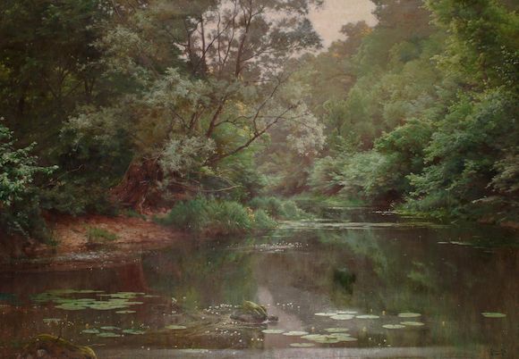 Bonhams : Charles Edmond Rene His (French, 1877-1960) Woodland pool ...