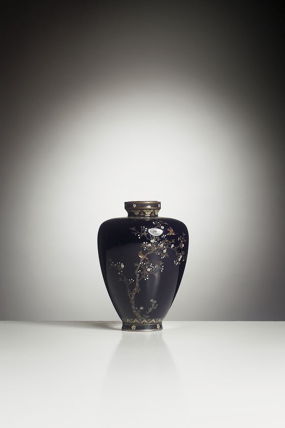 Bonhams : A cloisonné enamel small oviform vase Meiji Period
