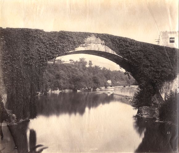 Bonhams : ALPHONSE JEANRENAUD Arched Bridge; Castle, 1860's