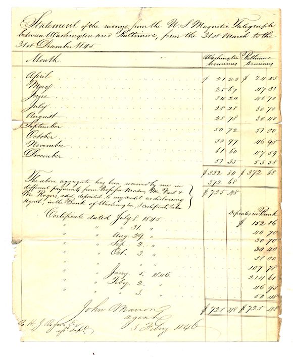 Bonhams : Magnetic Telegraph Company – Washington to Baltimore ...