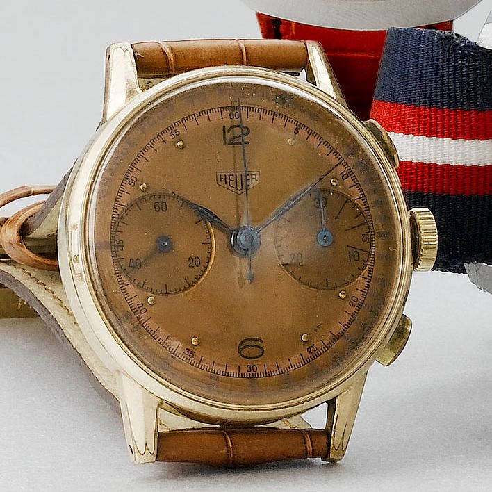 Heuer. A gold plated chronograph wristwatch - auctions & price archive
