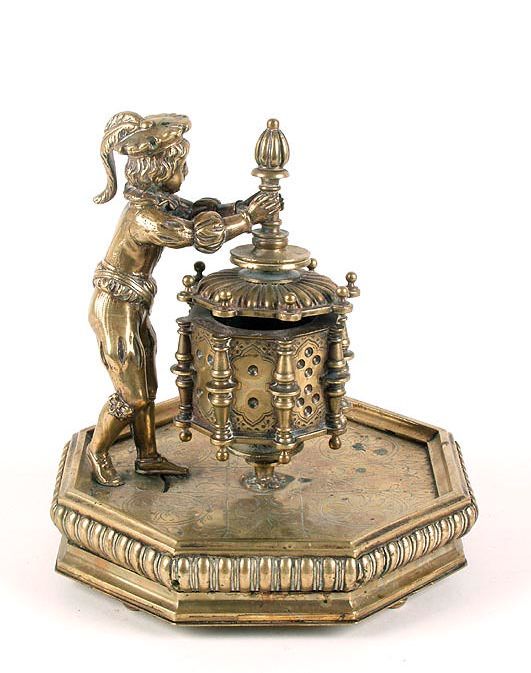 Bonhams : A decorative late 19th Century brass desktop inkwell