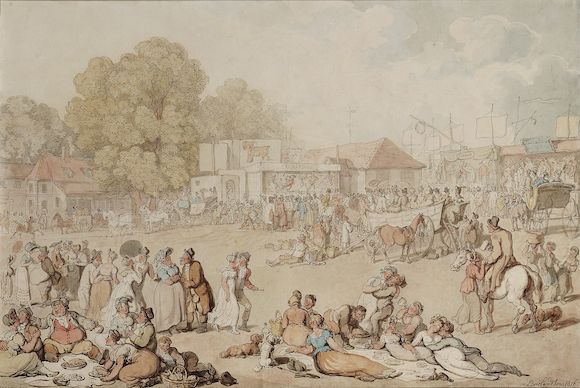 Bonhams : Thomas Rowlandson (British, 1756-1827) Harlow Bush Fair 28 x ...