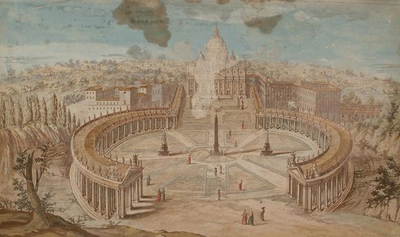 Bonhams : Roman School, c. 1700 a.View of St Peter's, Rome b. View of ...