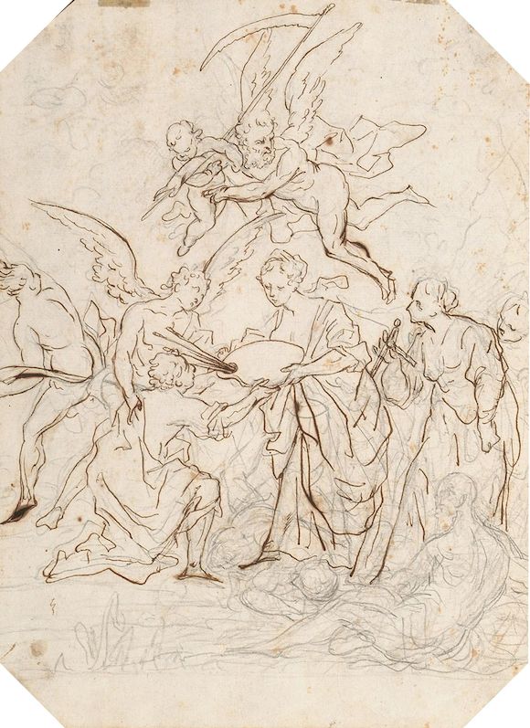 Bonhams : Roman Schol, Late 17th Century Allegory of Painting, 10 5/8 x ...