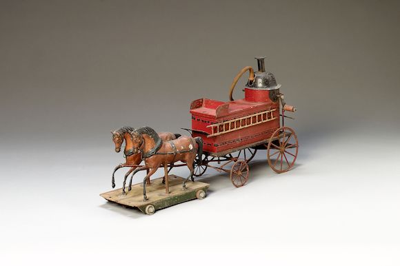 Bonhams : An early tinplate Horse Drawn Fire Pump, German 1880s