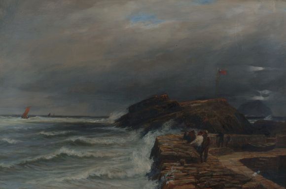 Bonhams : Charles Thomas Burt (1823-1902) 'Figures on a harbour jetty ...