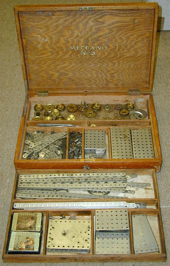 Bonhams : Meccano Set No.5 nickel/silver in wooden box