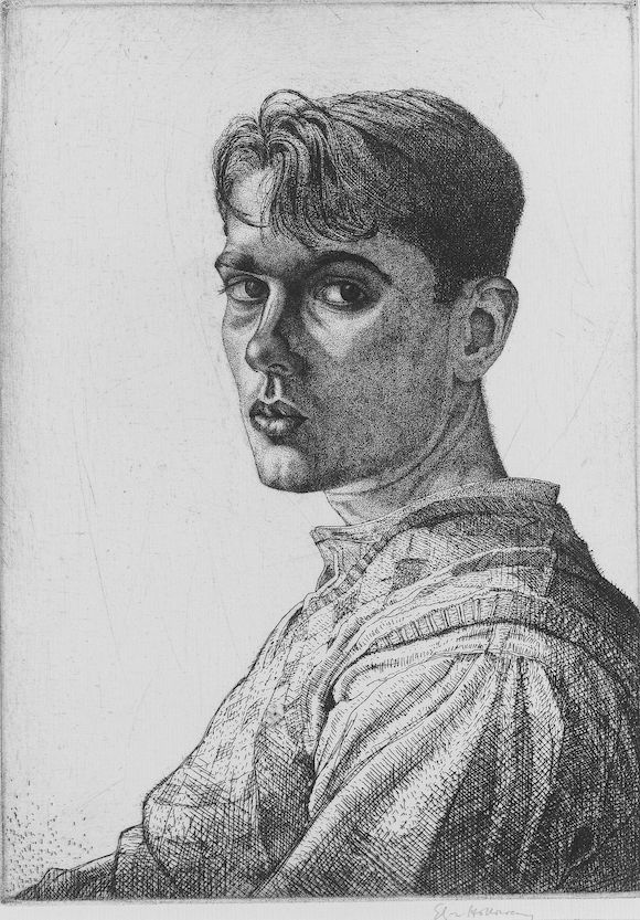 Bonhams : Edgar Holloway Self Portrait Etching, on laid, with margins ...