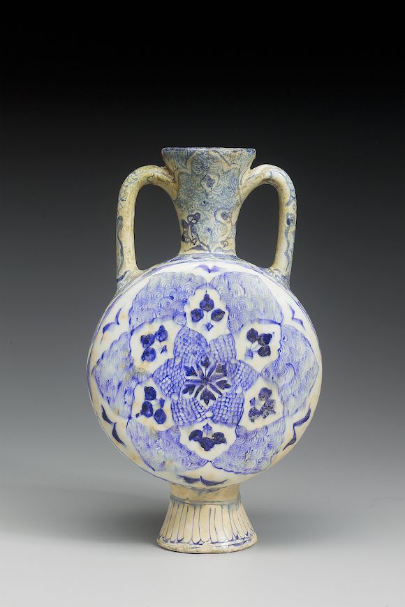 Bonhams : A Timurid blue and white pottery Bottle Persia, 15th Century
