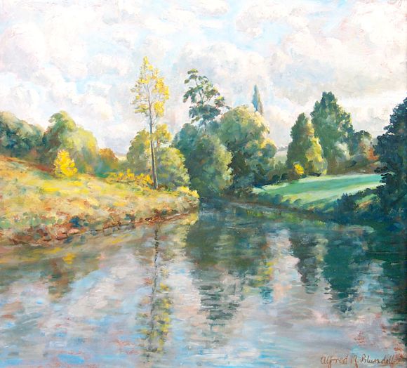 Bonhams : Alfred Richard Blundell (1883-1968) 1883 River landscape 43.5 ...