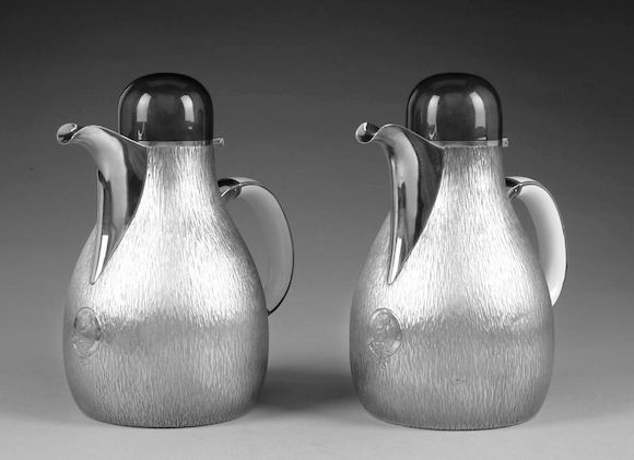 Bonhams : GERALD BENNEY : A pair of silver gilt and Beenham enamelled ...