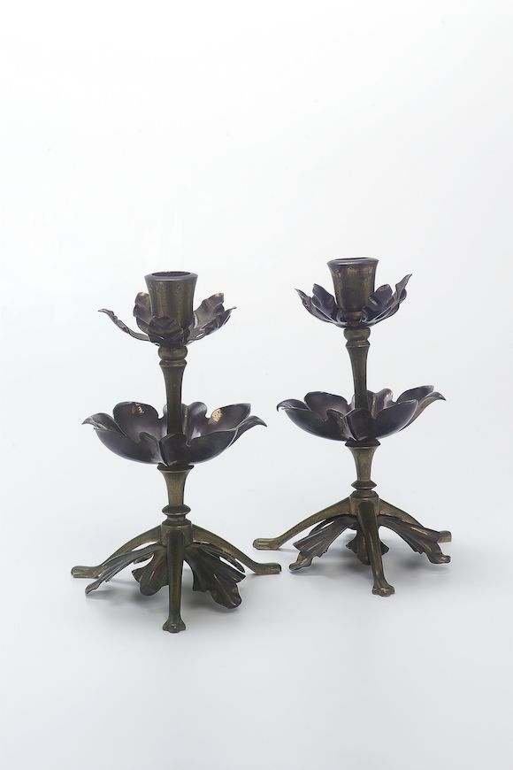 Bonhams : W.A.S. Benson, circa 1900 A Pair of Brass and Copper Candlesticks