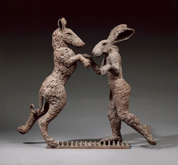 Bonhams : Sophie Ryder (b.1963) Maquette for Pink Lady-Hare dancing ...
