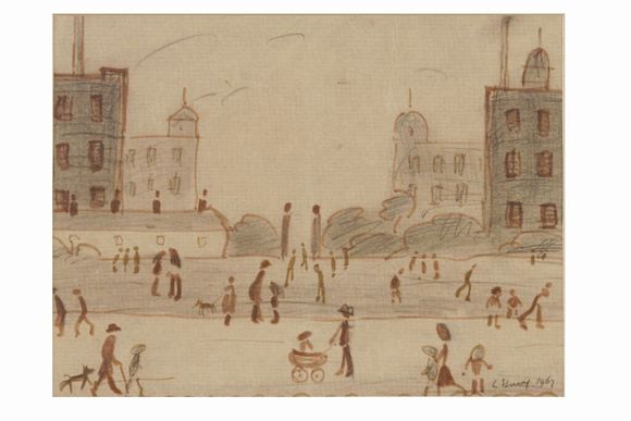 Bonhams : Laurence Stephen Lowry (1887 - 1976) Mill scene with figures ...