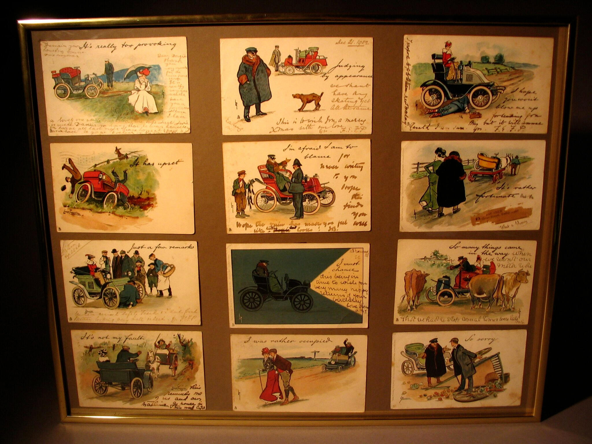 Bonhams Cars : A set of twelve colour postcards after Lance Thackeray, circa 1902,