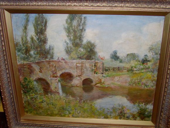 Bonhams : Sir David Murray (1849 - 1933) Boys fishing from a bridge, 38 ...