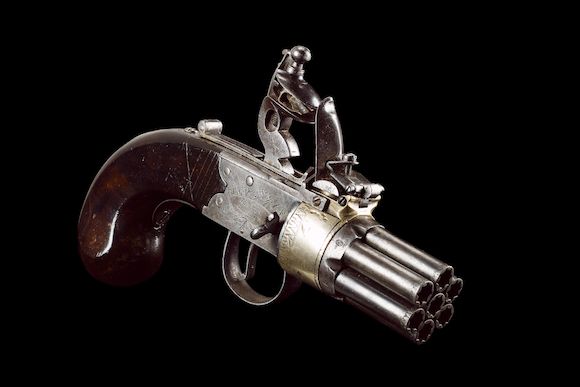 Bonhams : A Rare Cased 120-Bore Seven-Barrelled Flintlock Box-Lock ...
