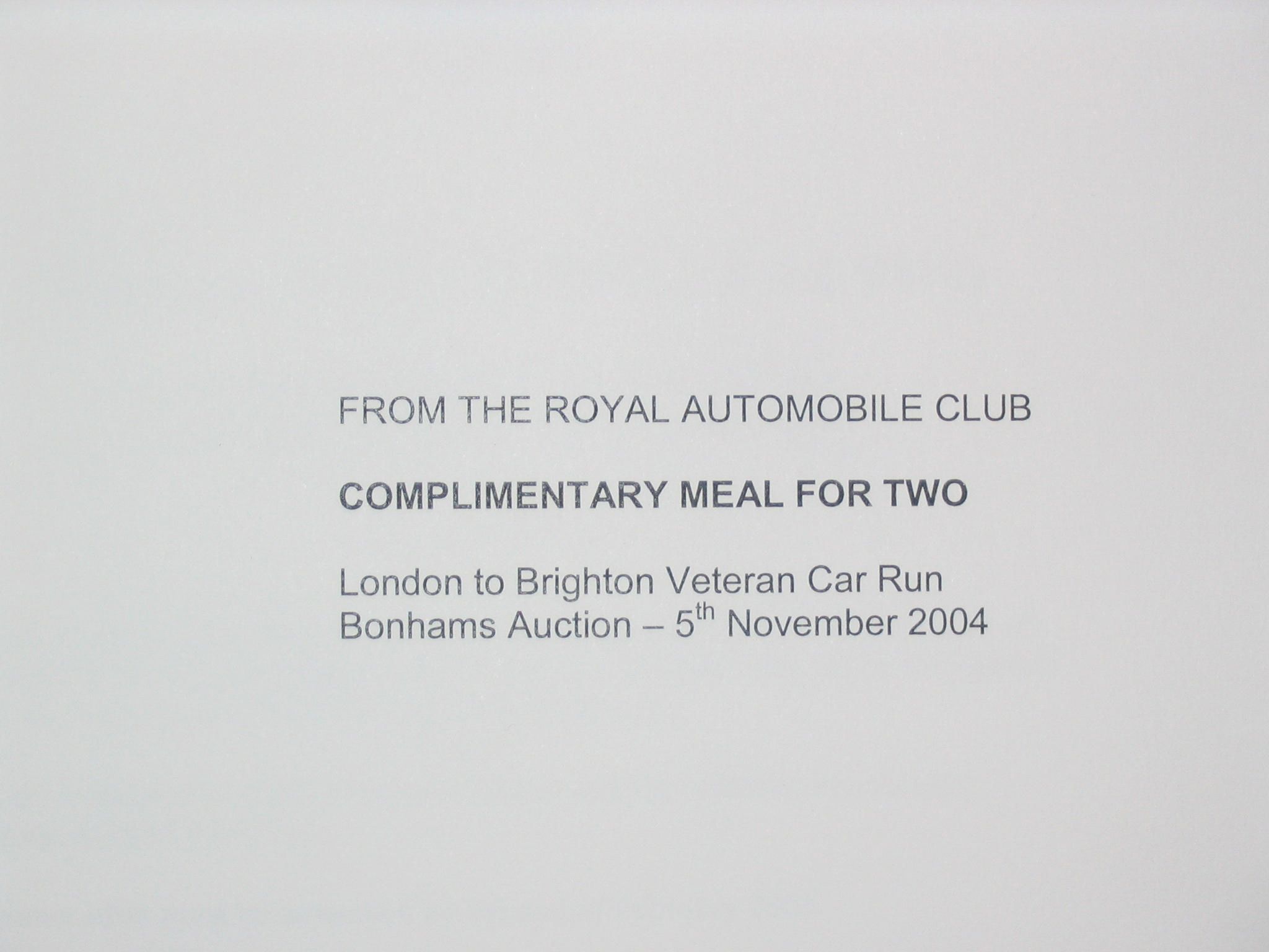 Bonhams Cars : Complimentry Dinner for two people (with Club wine) in ...