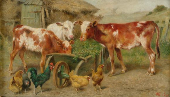 Bonhams : William Weekes (fl.1864-1904) 'Calves feeding from a ...