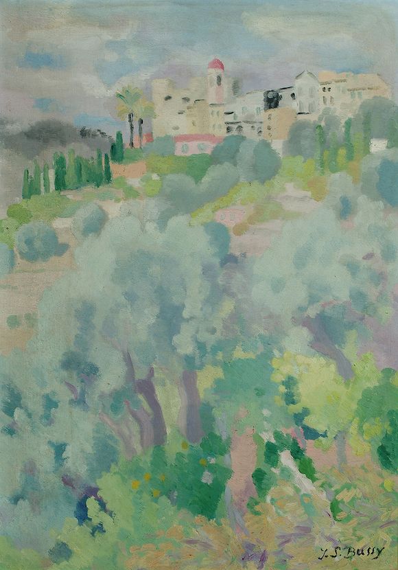 Bonhams : Jane Simone Bussy (British, 1906-1960) Hilltop town 21 x 15 ...