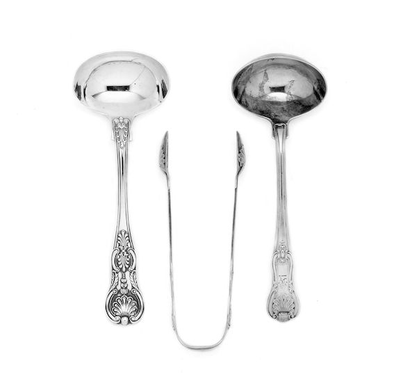 Bonhams : A George IV silver Hour Glass pattern sauce ladle and a pair ...