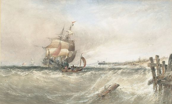 Bonhams : Circle of George Chambers Merchant ship off the coast, 11 1/2 ...