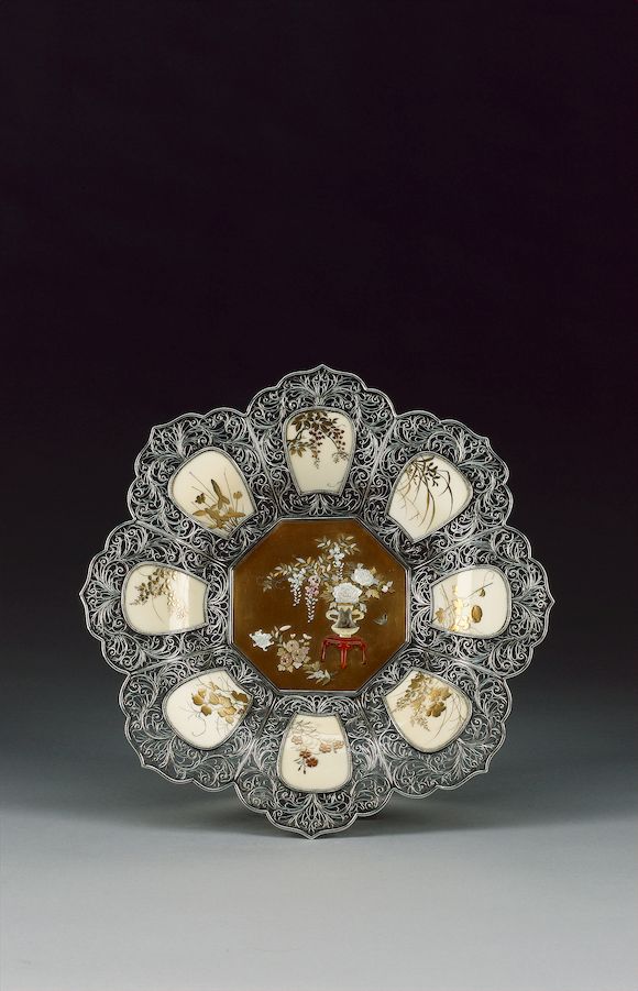 Bonhams : An elegant reticulated white metal dish,