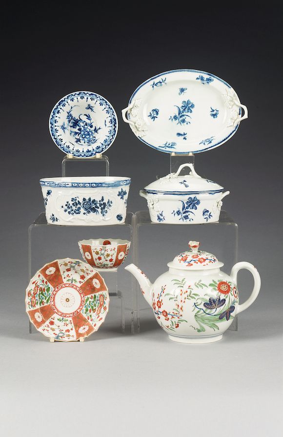 Bonhams : A Worcester 'Gilliflower' pattern oval butter tureen, cover ...