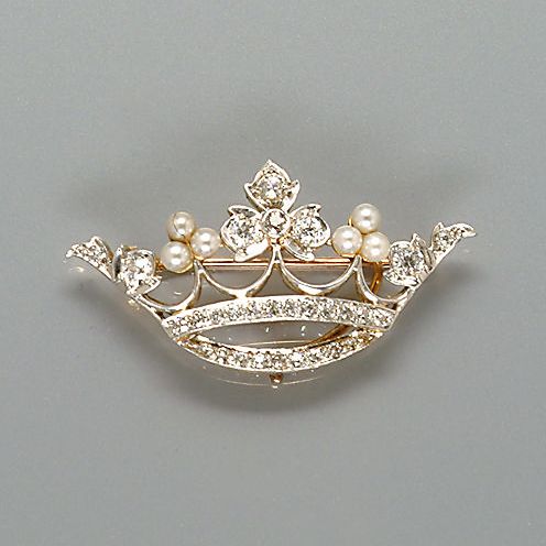 Bonhams : A diamond and seed pearl coronet brooch