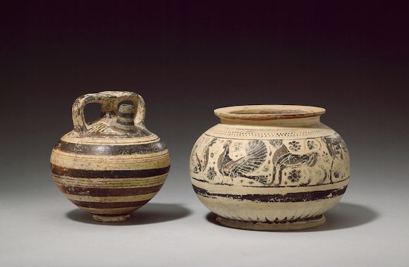 Bonhams : A Mycenaean pottery stirrup vessel and a Corinthian convex ...