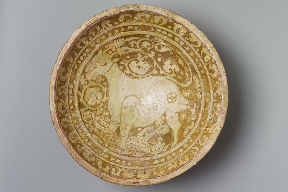Bonhams : A champleve carved slipware pottery Bowl Persia, probably ...