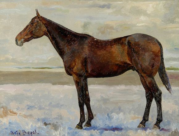 Bonhams : Peter Biegel (1913-1988) A bay horse in a landscape 40.5 x ...