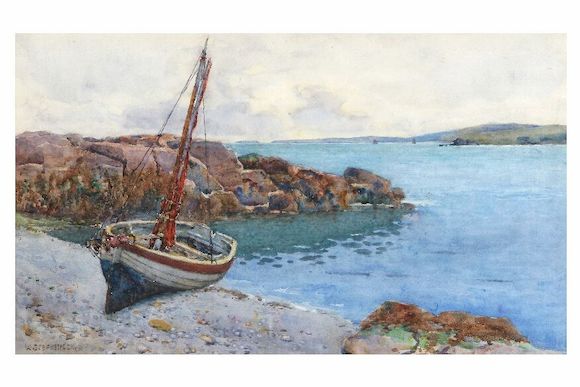 Bonhams : Willie Stephenson Fishing boat on the shore at Moelfre ...