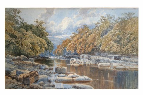 Bonhams : John Syer Junior (1846 - 1913) Wooded river landscape, 50.5 x ...