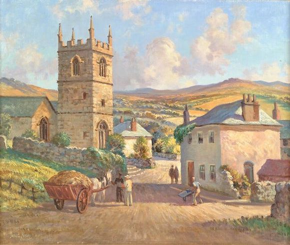 Bonhams : Bernard Ninnes (1899-1971), Village scene with pony and cart ...