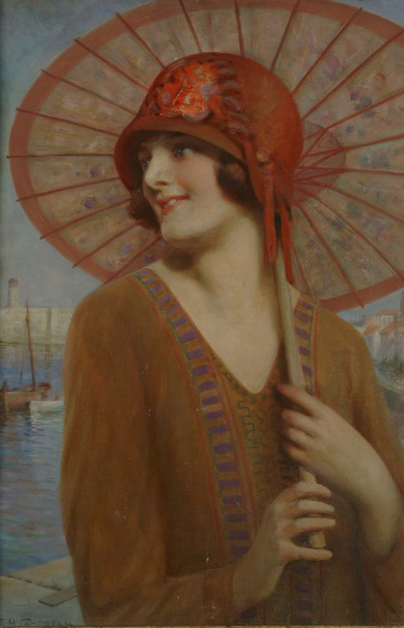 Bonhams : Reginald H. Campbell (British, 1877-) A lady with a parasol ...