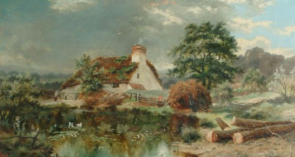 Bonhams : Edgar Longstaffe (British, 1849-1912) A cottage by a pond; A ...