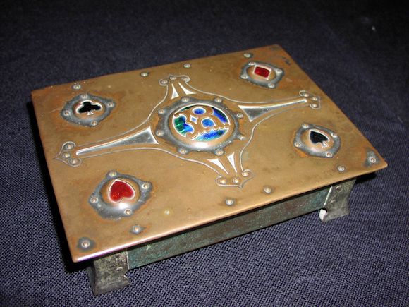 Bonhams : An Arts and Crafts copper playing card box,
